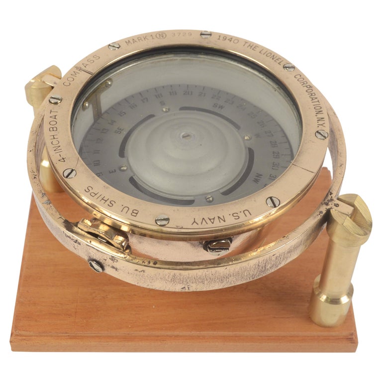 1940 U.S. Navy Magnetic Nautical Compass Wooden Board by Lionel ...