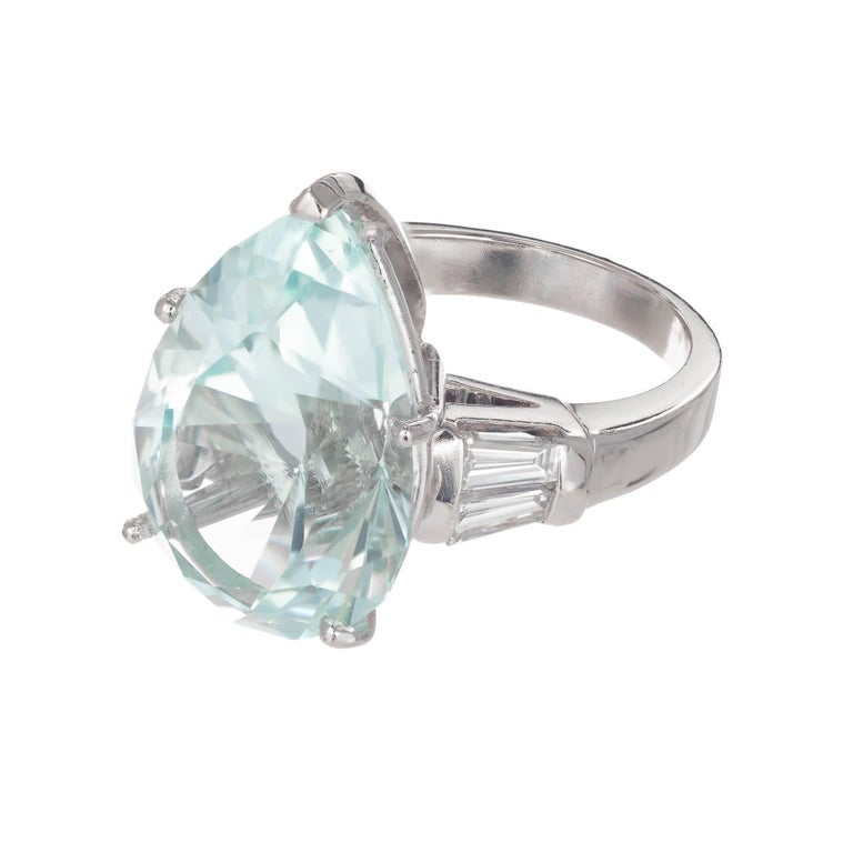1940s 12.99 Carat Pear Shaped Natural Aquamarine Diamond Platinum ...