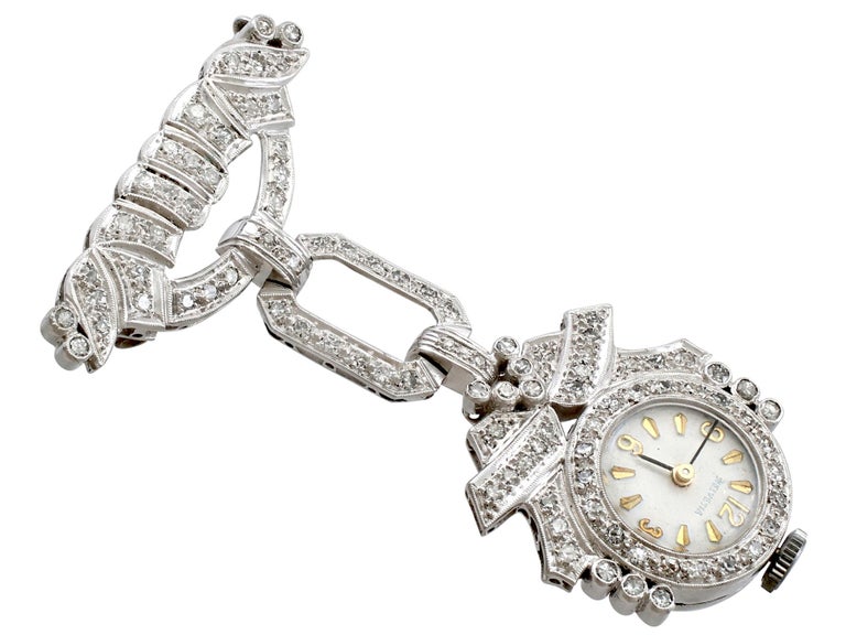 1940s Vintage 1.50 Carat Diamond and Platinum Ladies Cocktail Fob Watch ...