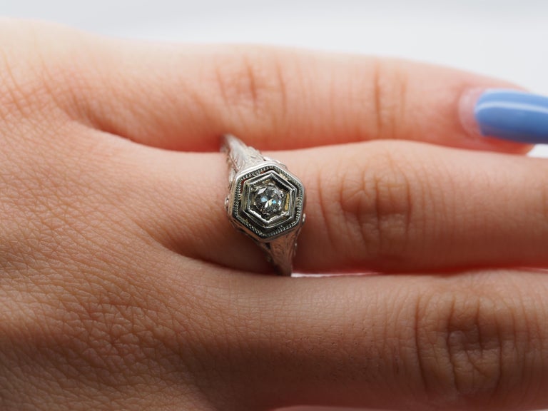 1940s 18k White Gold Old European Cut Diamond Engagement Ring For Sale ...