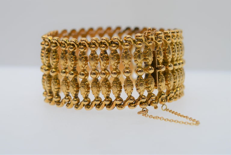 18 Karat Yellow Gold Retro Ladder Statement Bracelet For Sale at 1stDibs