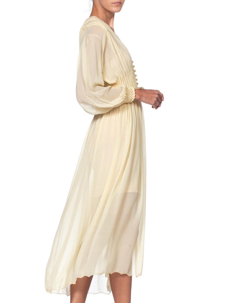 1940S Buttercream Yellow Sheer Silk Chiffon Couture Hand Stitched ...