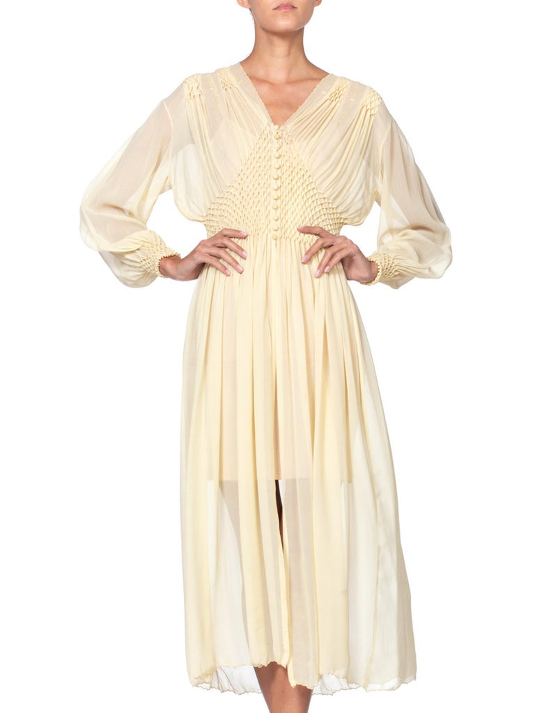 1940S Buttercream Yellow Sheer Silk Chiffon Couture Hand Stitched ...