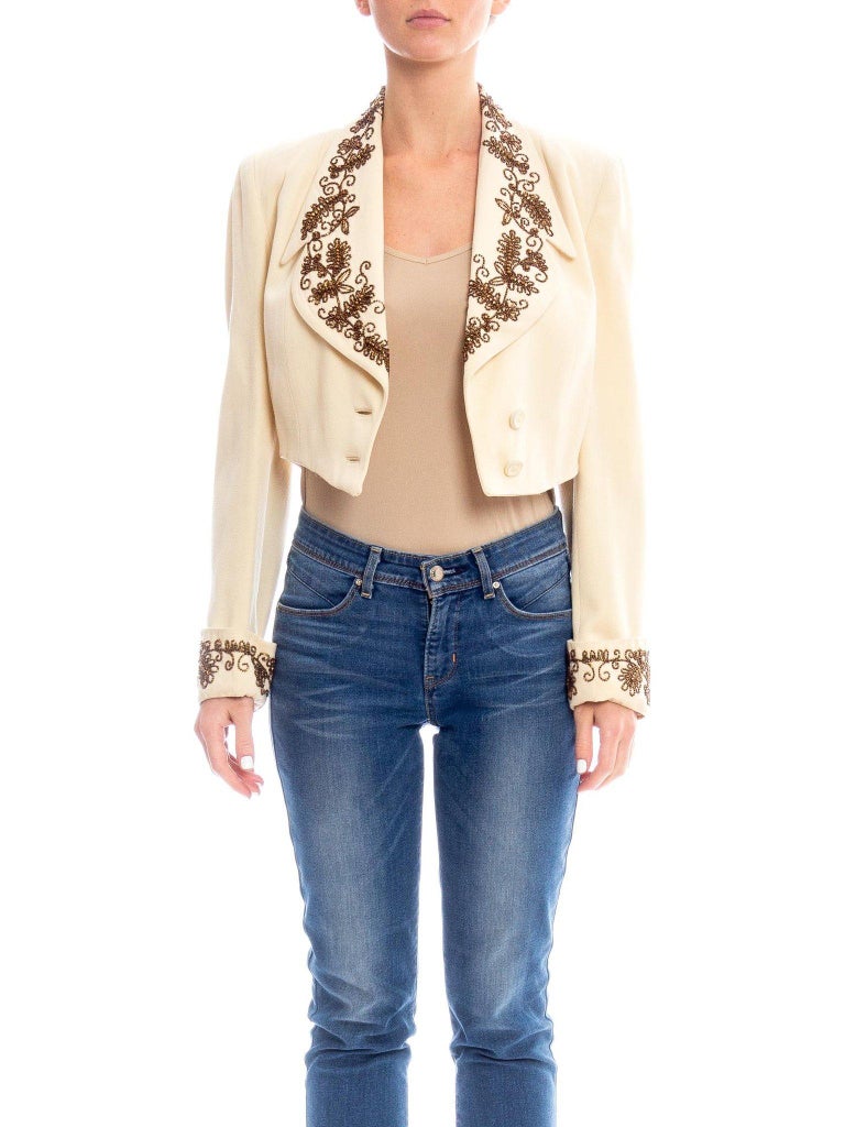 1940S Cream Wool Gabardine Copper Beaded Short Waisted Jacket For Sale ...
