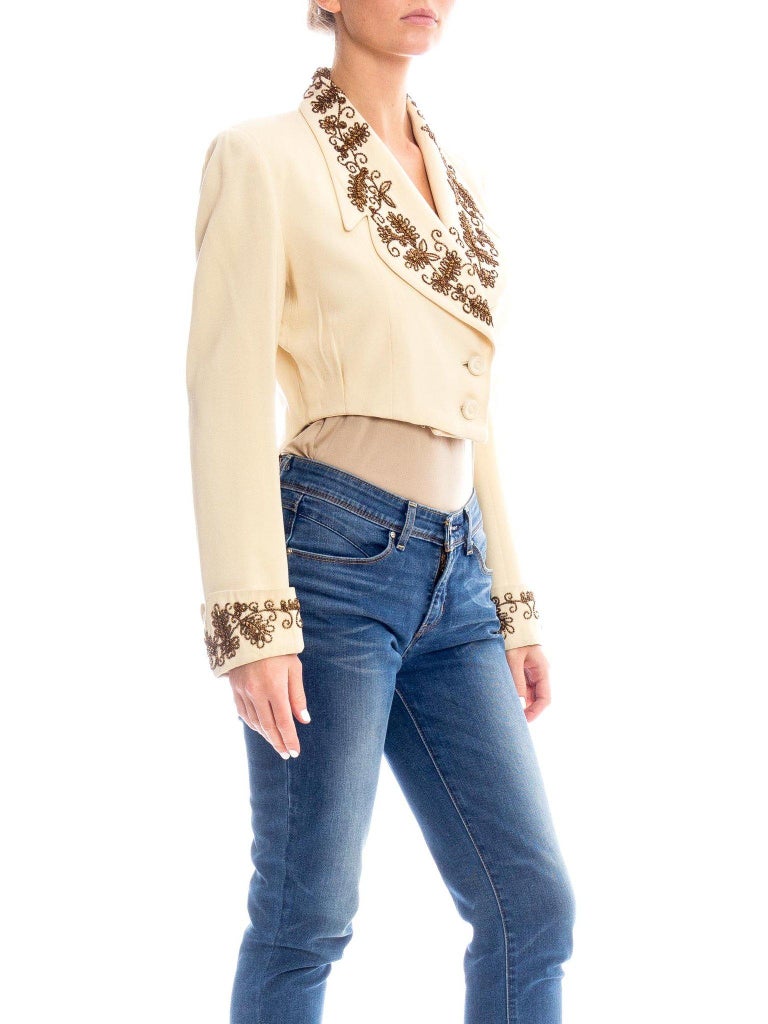 1940S Cream Wool Gabardine Copper Beaded Short Waisted Jacket For Sale ...
