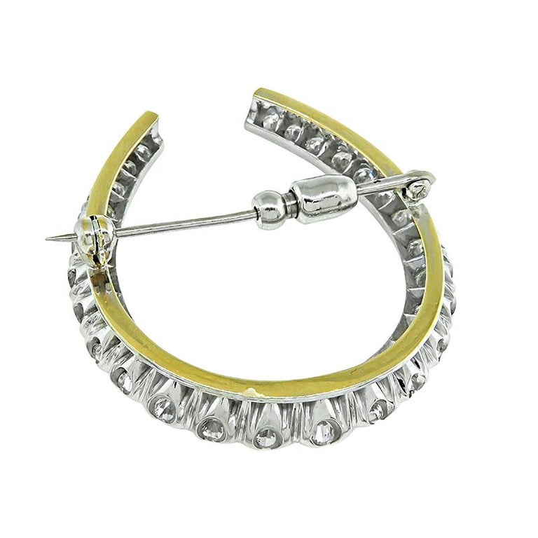 1940s 3.50ct Diamond Gold Horse Shoe Pin For Sale at 1stDibs