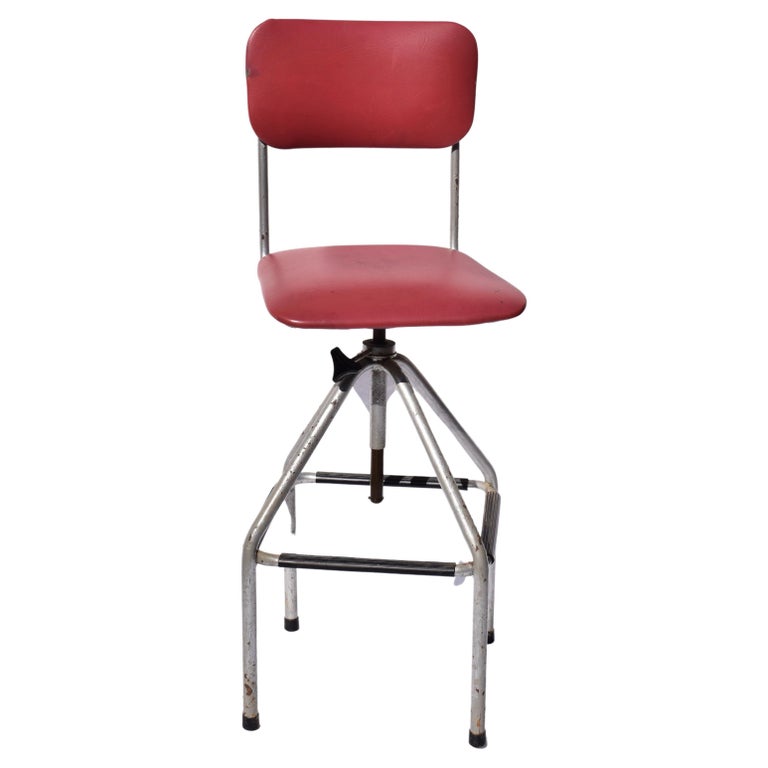 1940s - 1950s Industrial English Red Drafting Swivel Chair For Sale at ...