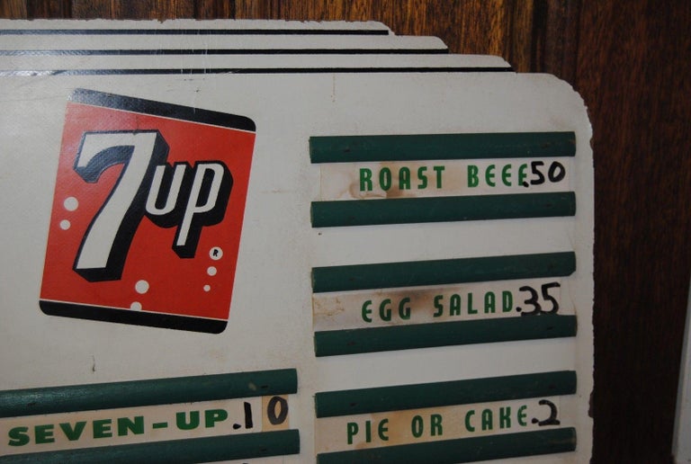 1940s 7up Menu Board Masonite Advertising Sign For Sale at 1stDibs
