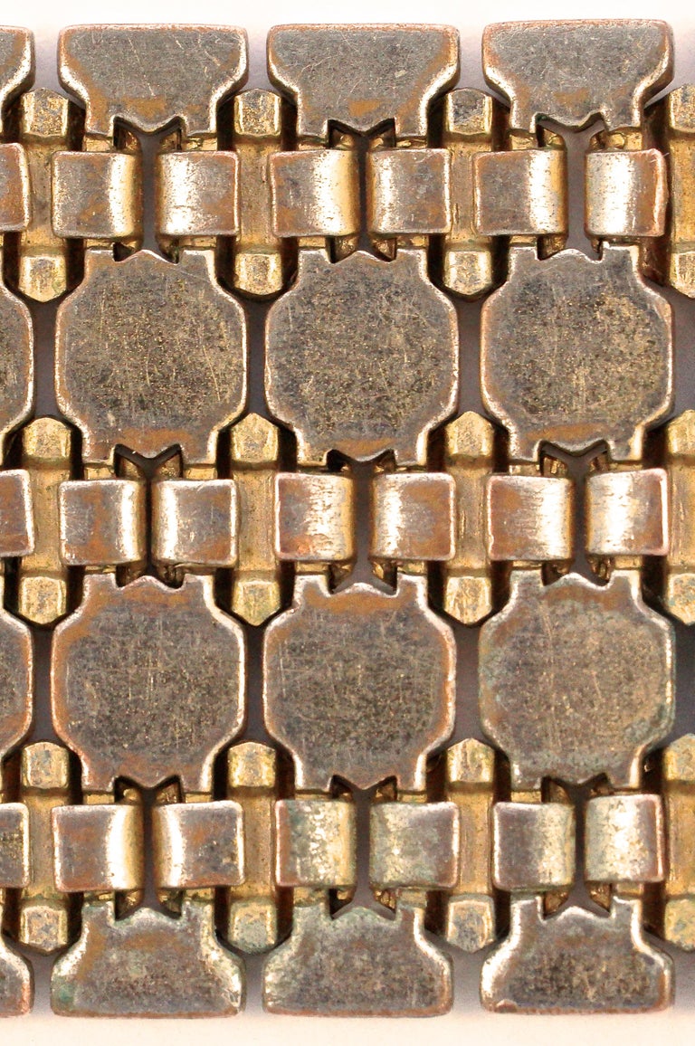 1940s Alfred Philippe Trifari Gold Plated Tessellated Honeycomb Wide ...