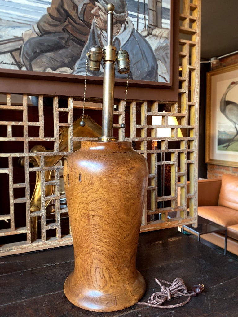 1940s American Hardwood Turned Table Lamp For Sale at 1stDibs