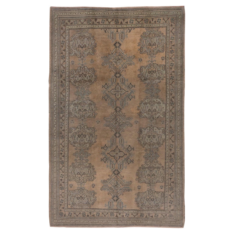 1940s Antique Turkish Oushak Carpet, Allover Beige Field and Light Blue ...