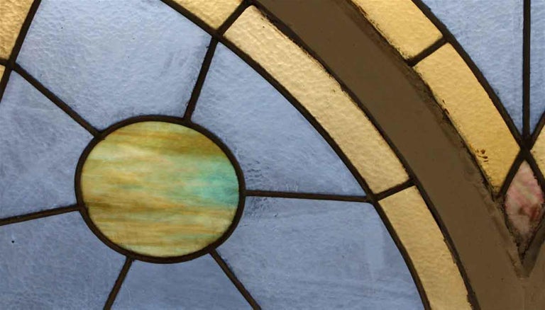 1940s Arched Stained and Slag Glass Window with White Wood Frame For ...