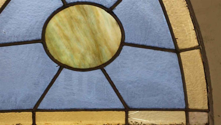 1940s Arched Stained and Slag Glass Window with White Wood Frame For ...