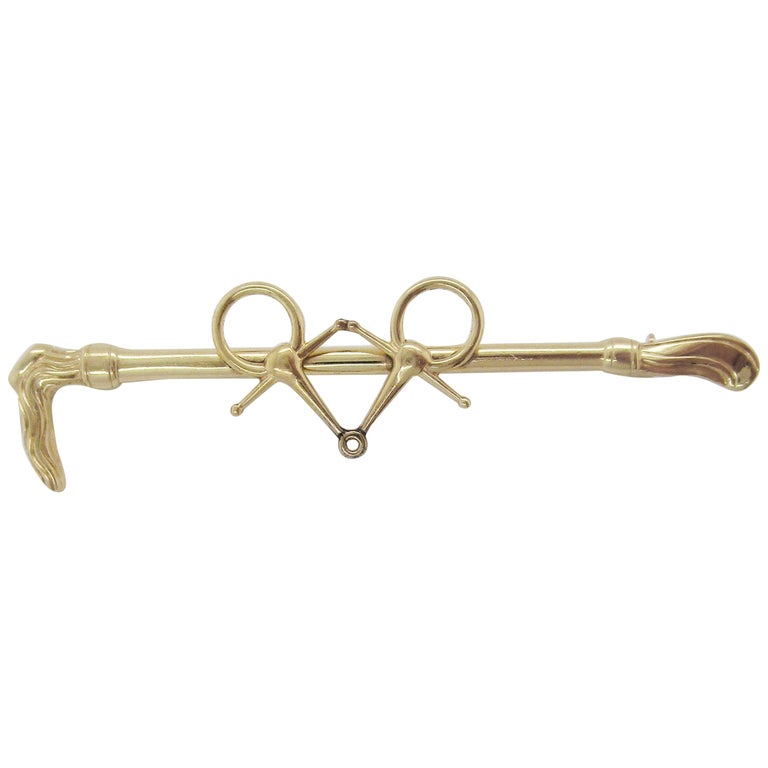 1940s Art Deco 14 Karat Yellow Gold Snaffle Bit Bar Stock Crop Pin For ...