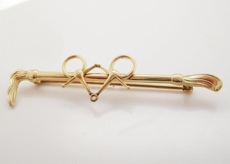 1940s Art Deco 14 Karat Yellow Gold Snaffle Bit Bar Stock Crop Pin For ...