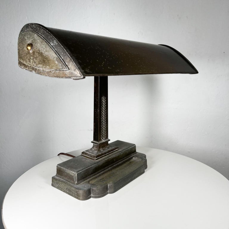 1940s Art Deco Banker Desk Lamp Patinated Metal Globe Specialty Co ...