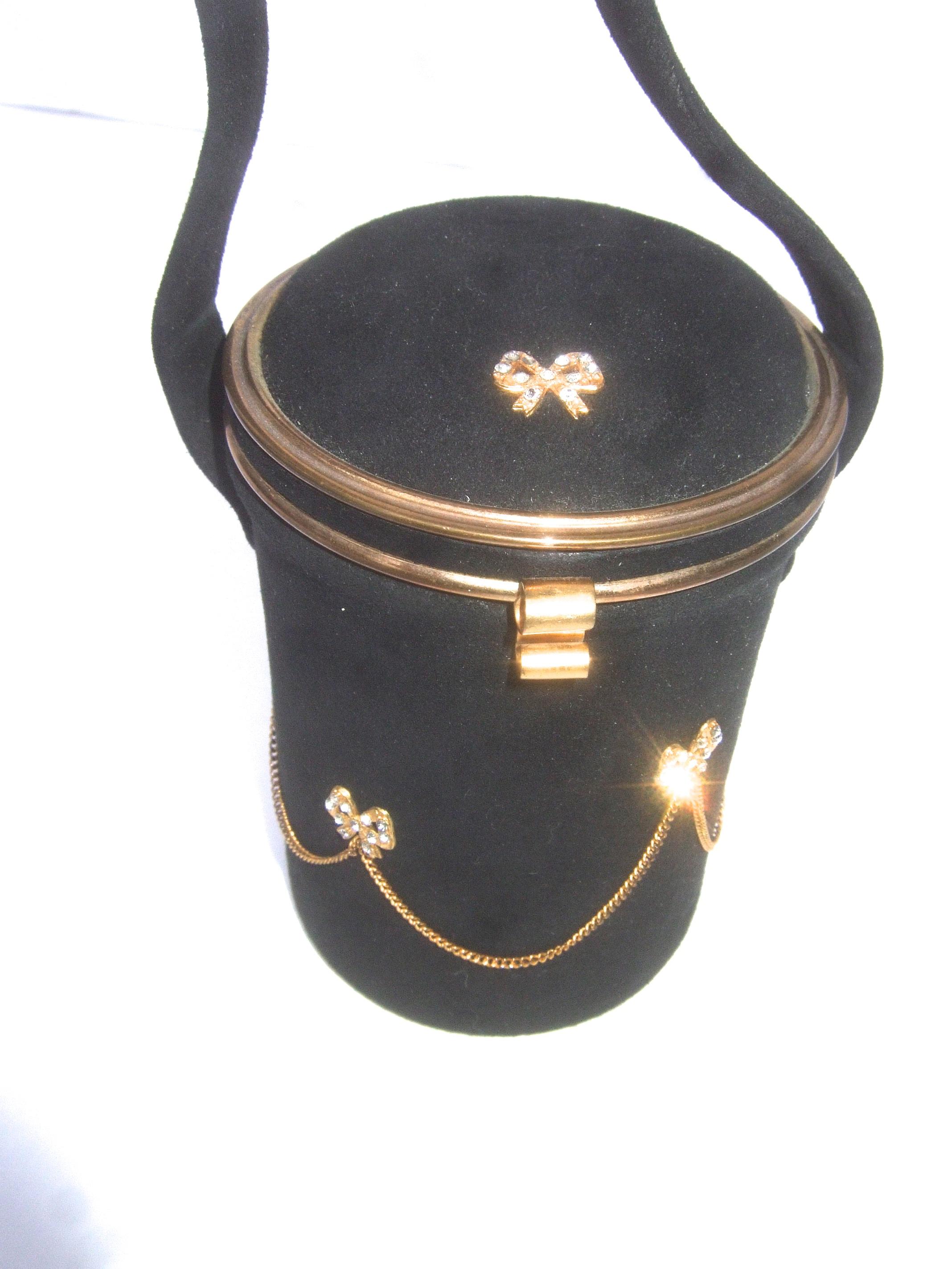 1940s Art Deco French Black Doeskin Suede Tiny Cylinder Hand Made ...