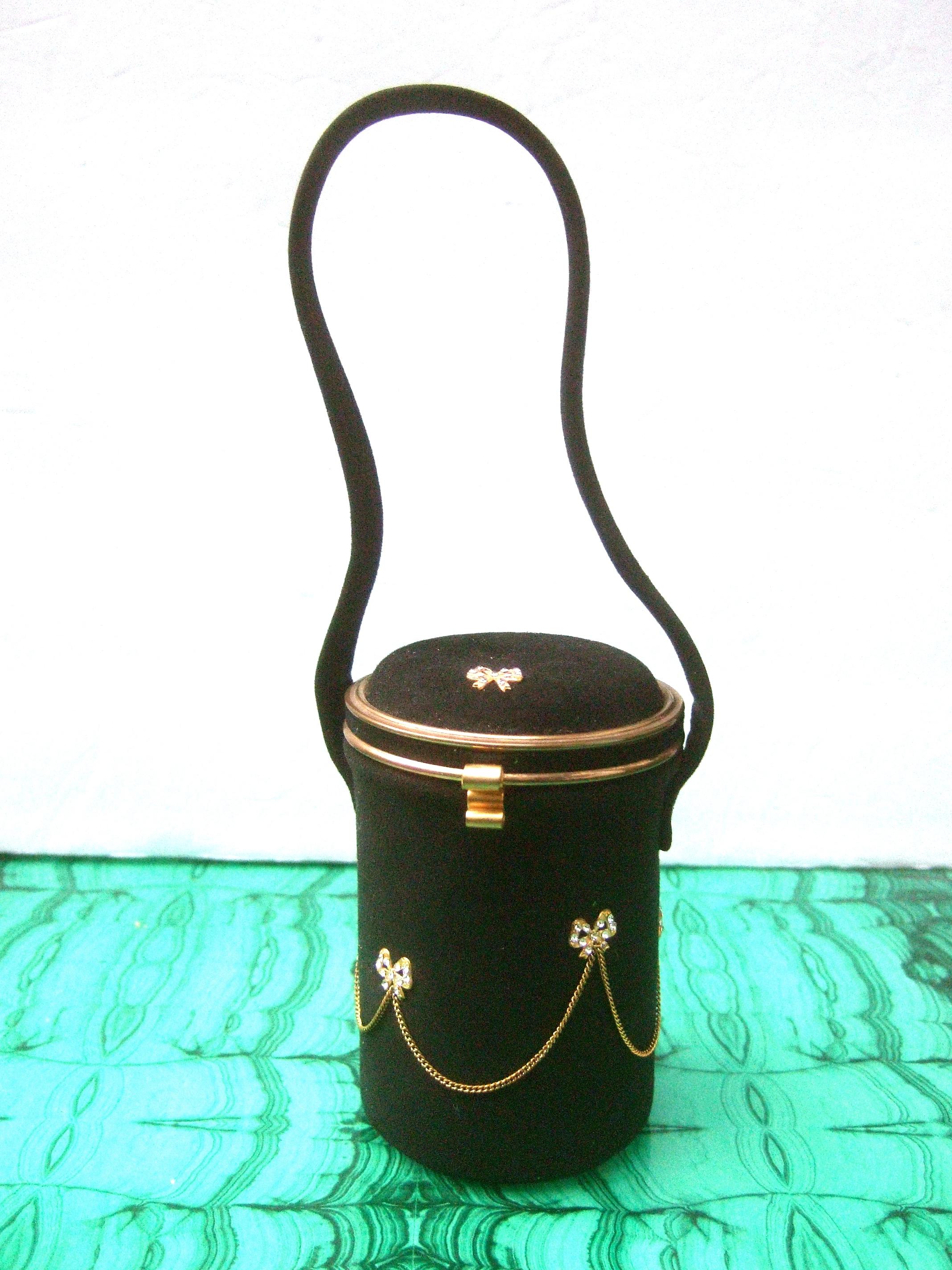 1940s Art Deco French Black Doeskin Suede Tiny Cylinder Hand Made ...