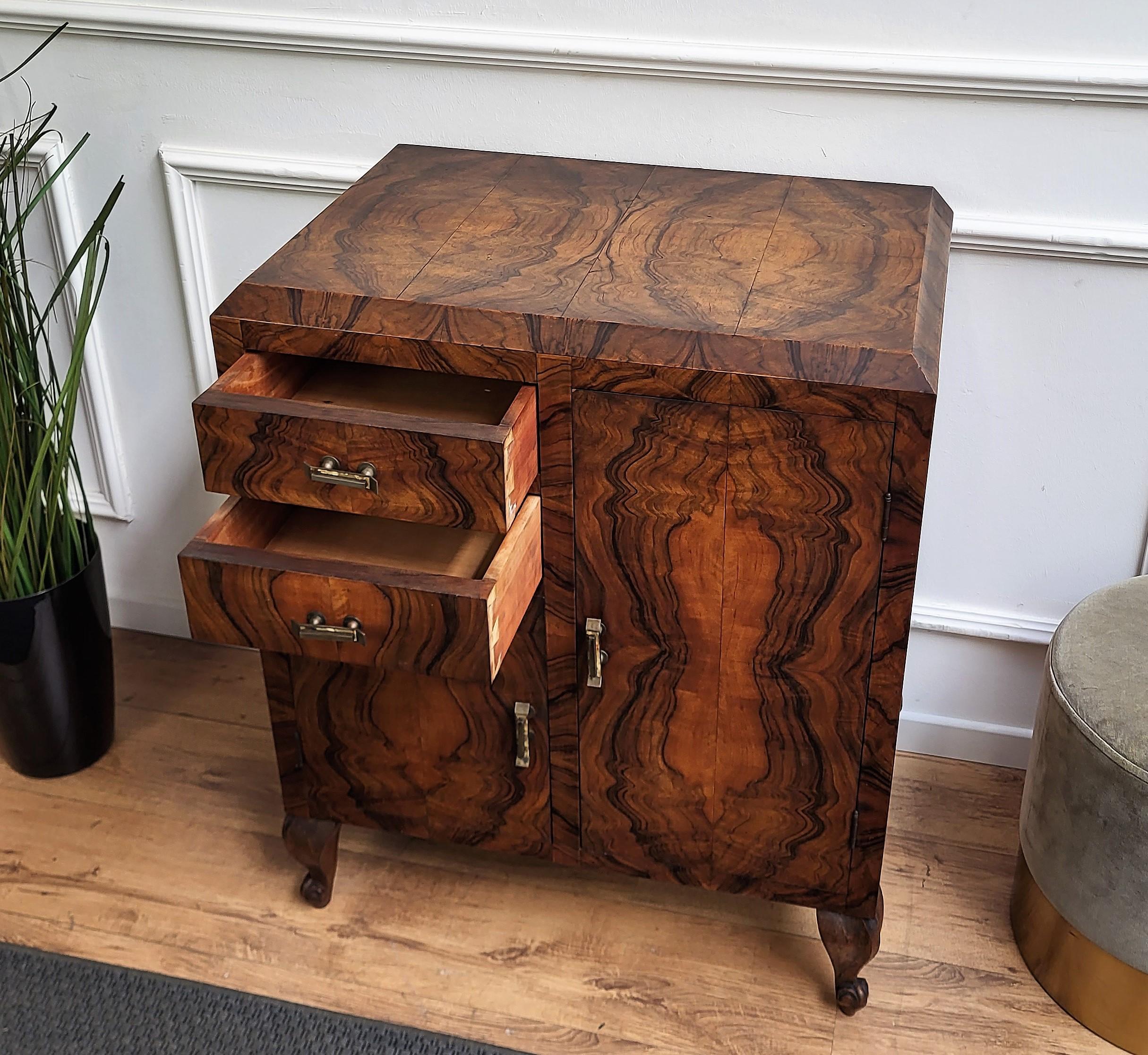 1940s Art Deco Midcentury Italian Burl Walnut Wood Dry Bar Liquor ...