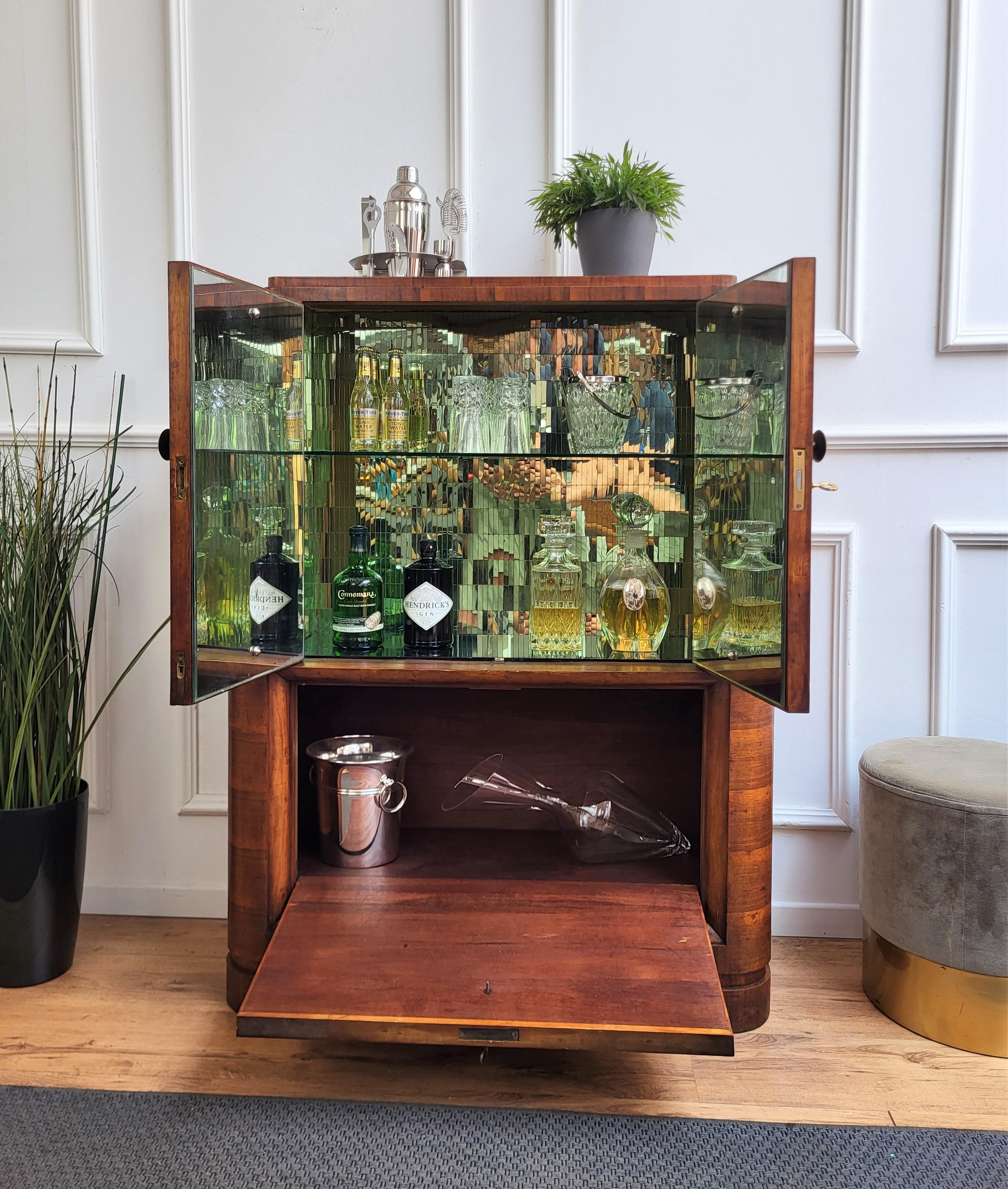 1940s Art Deco Mid-Century Italian Walnut Burl and Mirror Mosaic Dry ...