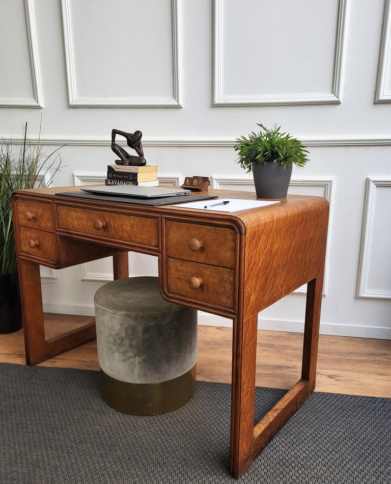 1940s Art Deco Midcentury Italian Walnut Burl Wood Writing Desk Table ...