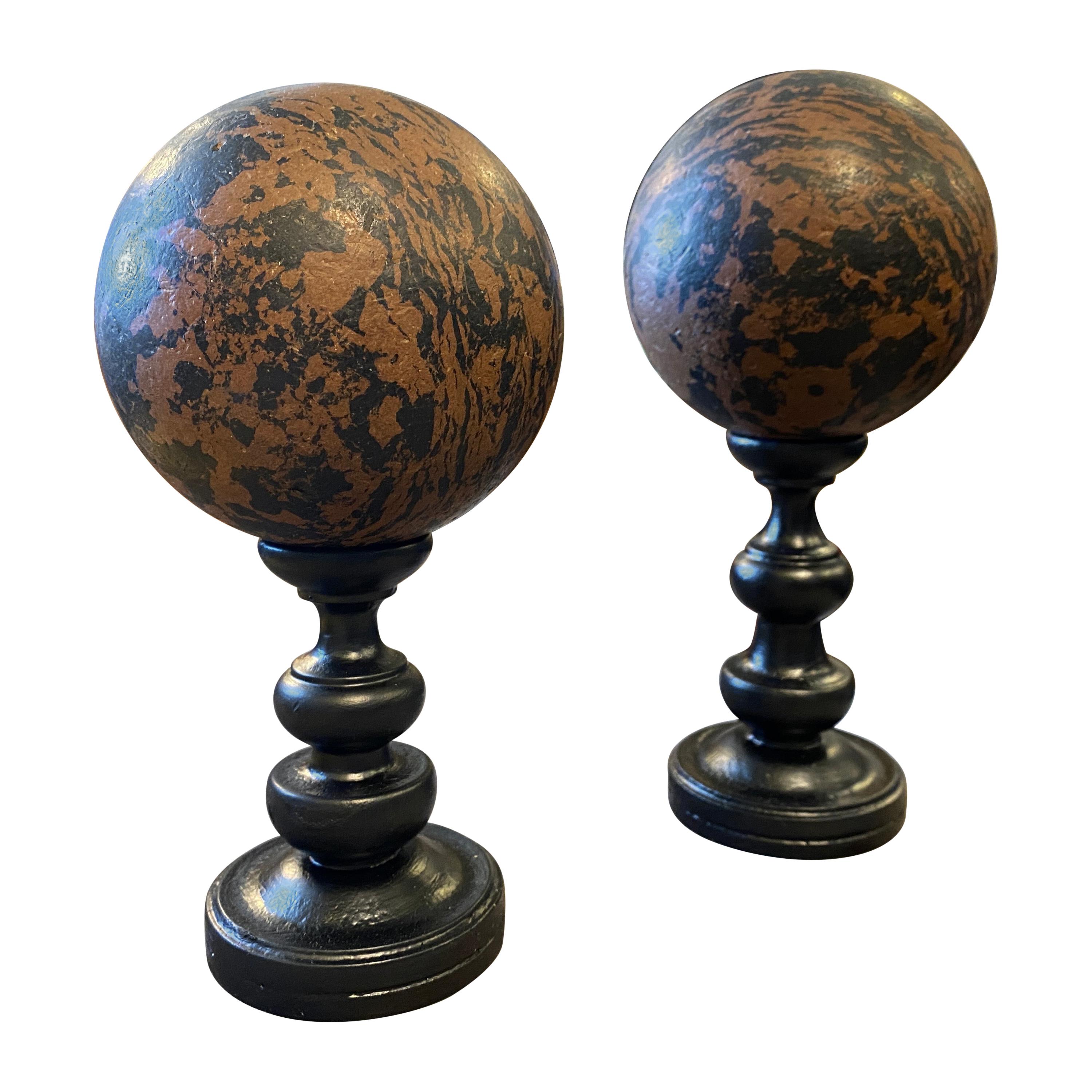 1940s Art Deco Set of Two Spheres on a Black Painted Wood Stand at 1stDibs