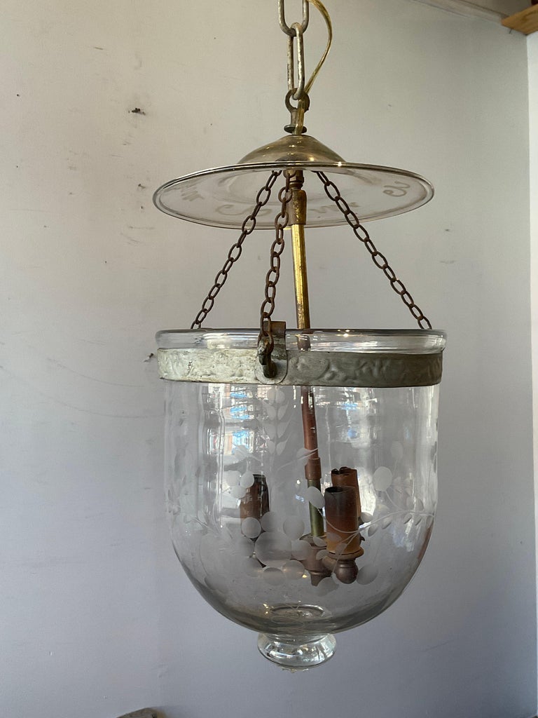 1940s Belgian Val St. Lambert Etched Glass Bell Jar Lantern For Sale at ...