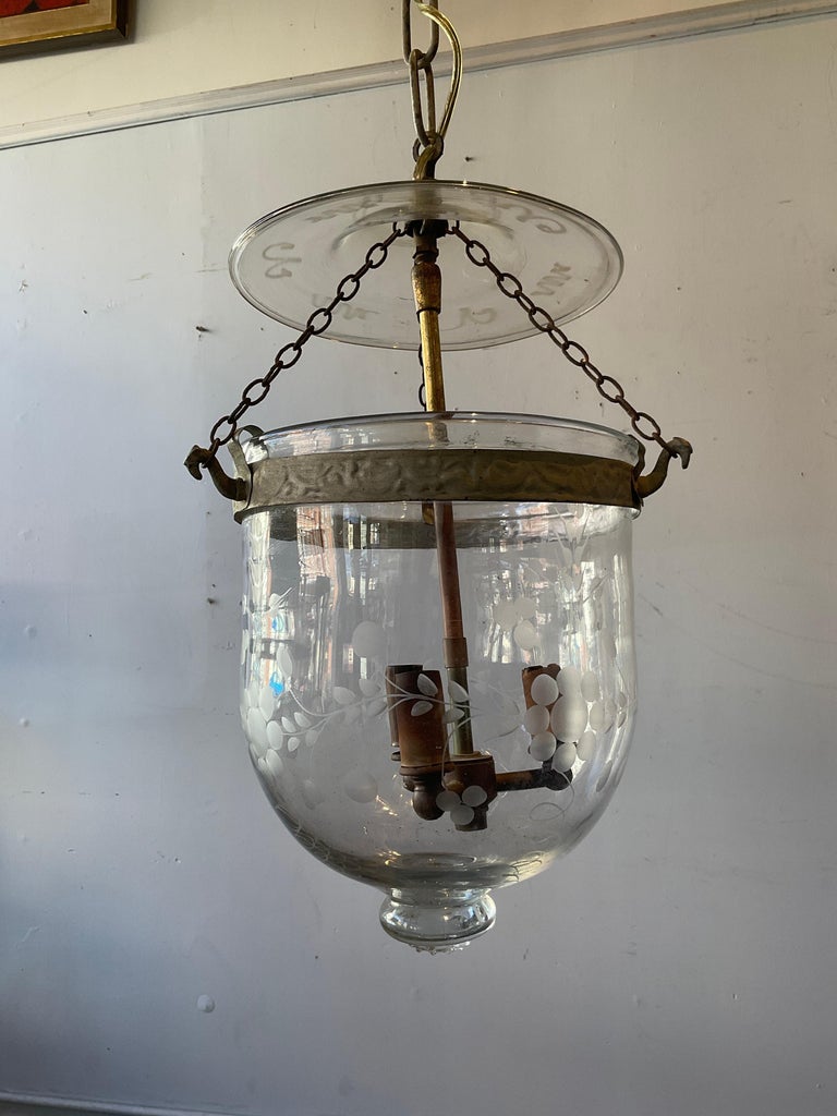 1940s Belgian Val St. Lambert Etched Glass Bell Jar Lantern For Sale at ...