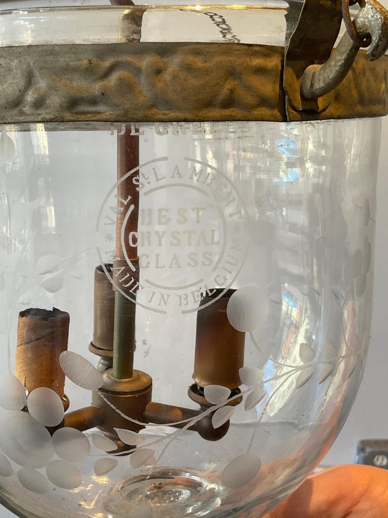 1940s Belgian Val St. Lambert Etched Glass Bell Jar Lantern For Sale at ...