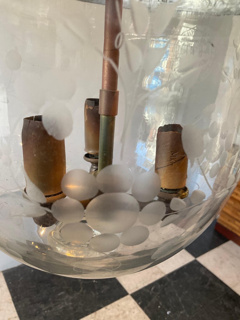 1940s Belgian Val St. Lambert Etched Glass Bell Jar Lantern For Sale at ...