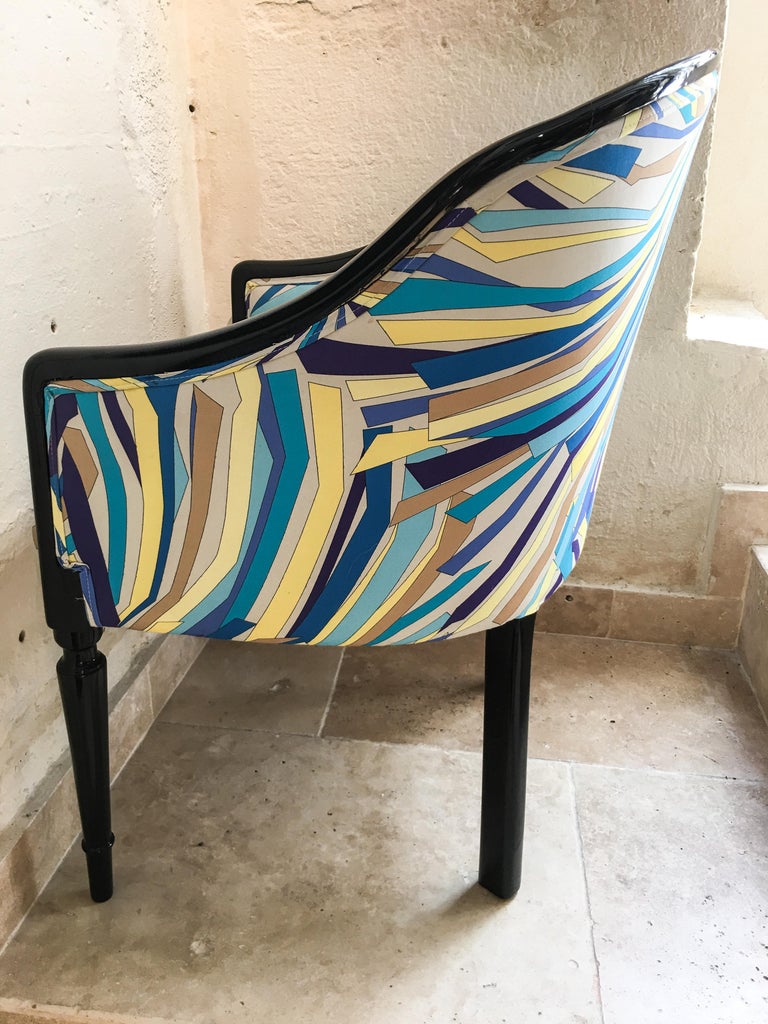 1940s Black Lacquer Armchair with Vintage 1970s Emilio Pucci Fabric at ...