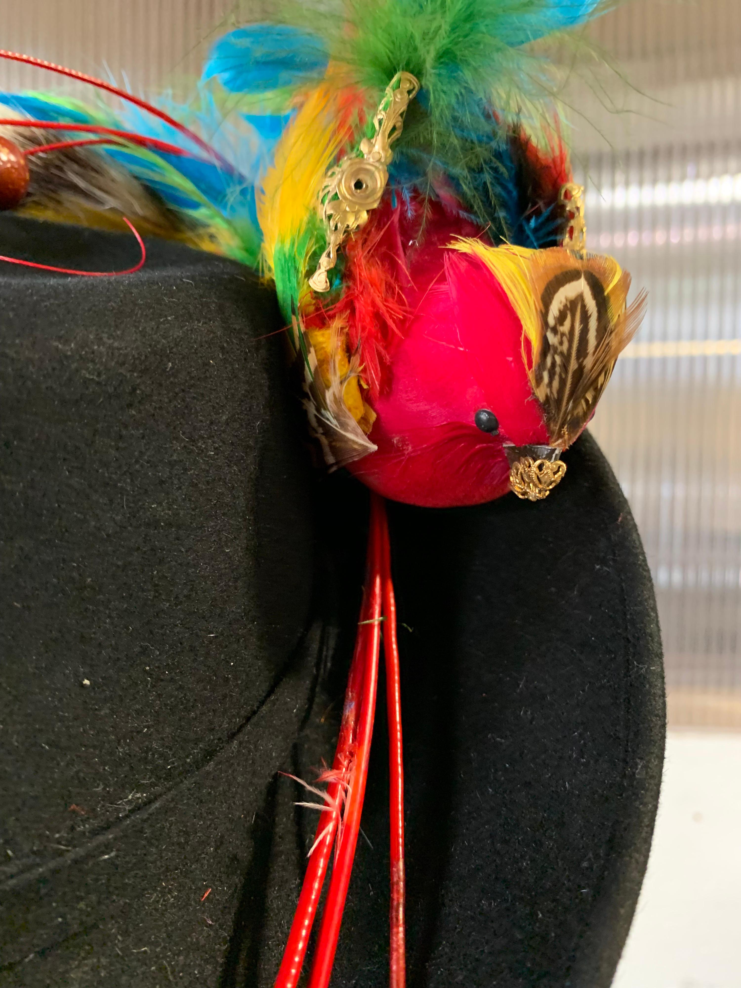 1940s Black Wool Felt Robin Hood Style Hat W/ Extravagant Feather Bird ...