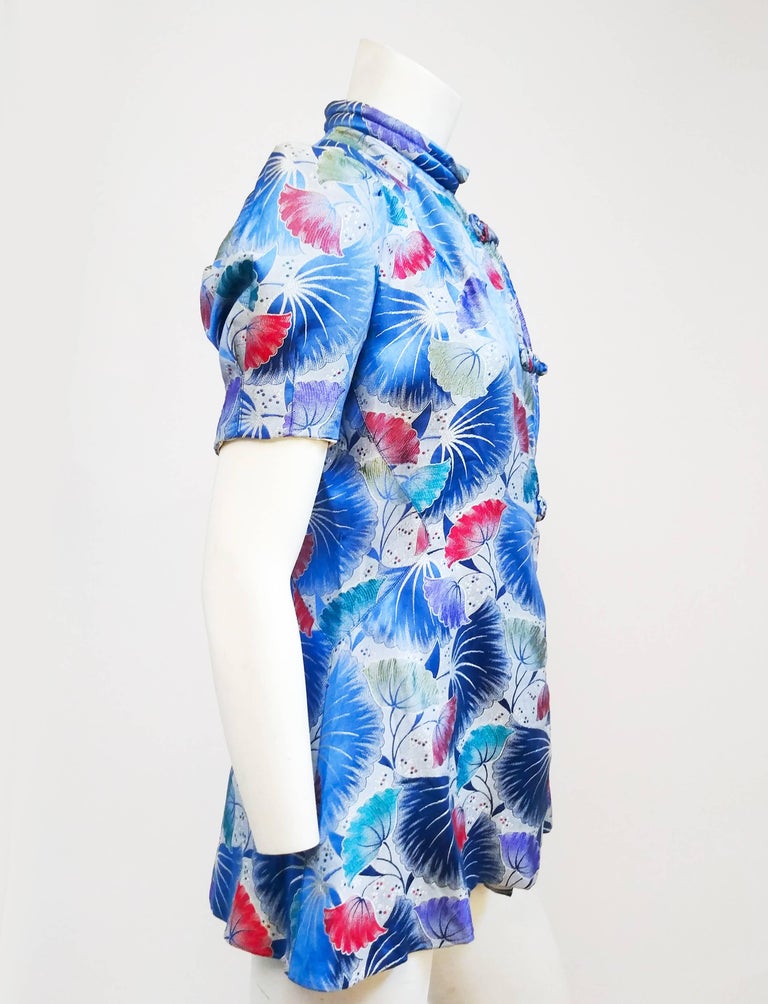 Blue Chinese Brocade Top, 1940s at 1stdibs