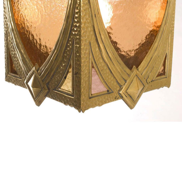 1940's Brass and Amber Glass Pendant from the Vienna Secession Period ...