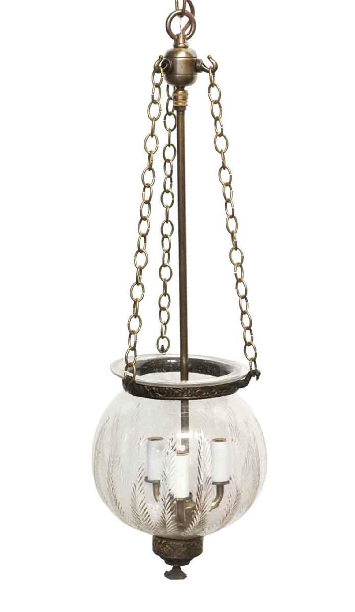 1940s Brass Hand Blown Bell Jar Pendant Light with Three Lights For ...
