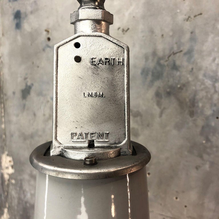 1940s British Thorlux Industrial Grey and White Enamel Factory Pendant ...