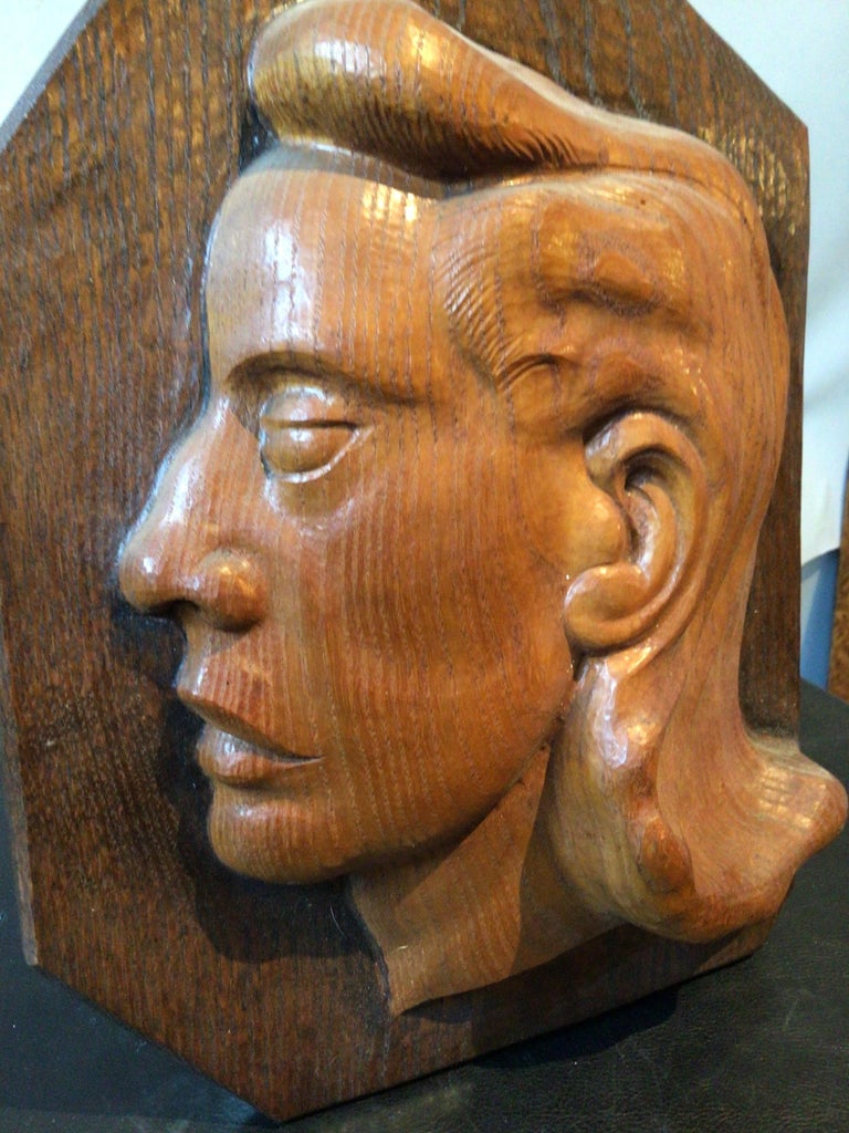 1940s Carved Wood Profile of a Lady For Sale at 1stDibs