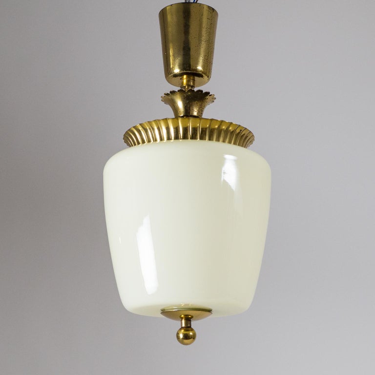 1940s Ceiling Light, Brass and Ivory Glass at 1stDibs