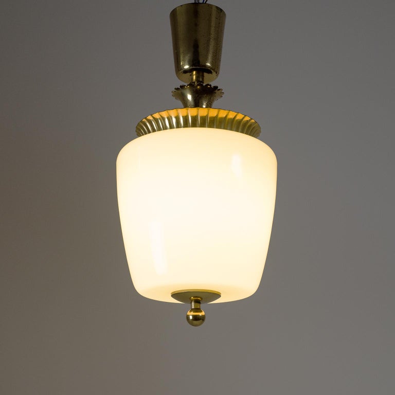 1940s Ceiling Light, Brass and Ivory Glass at 1stDibs