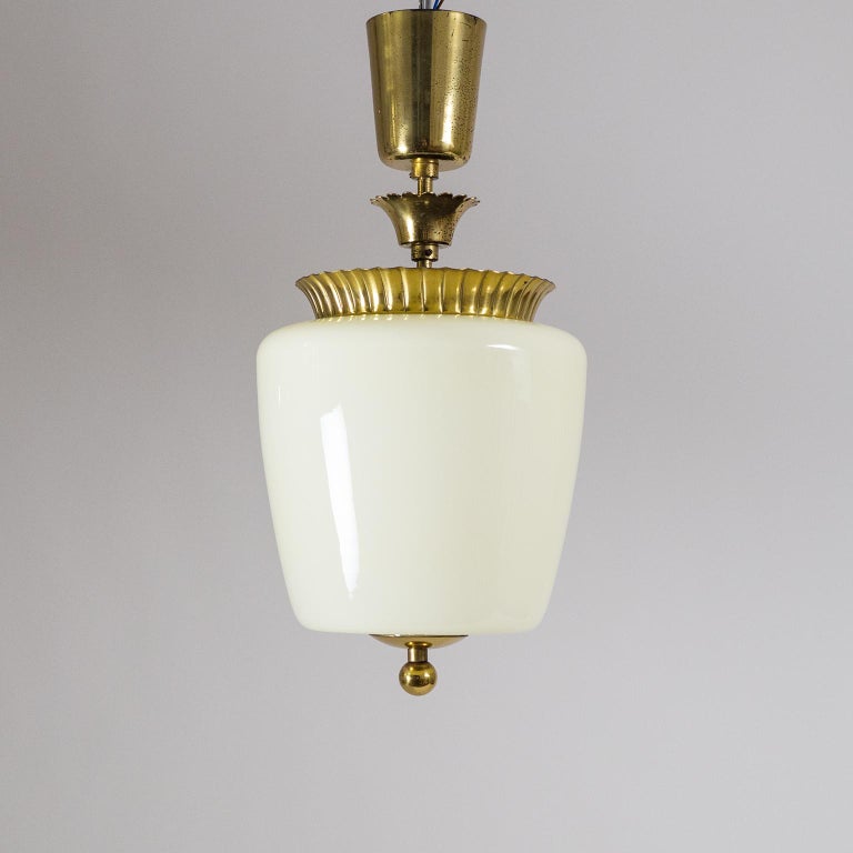 1940s Ceiling Light, Brass and Ivory Glass at 1stDibs