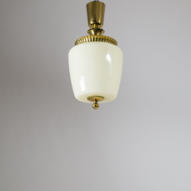 1940s Ceiling Light, Brass and Ivory Glass at 1stDibs
