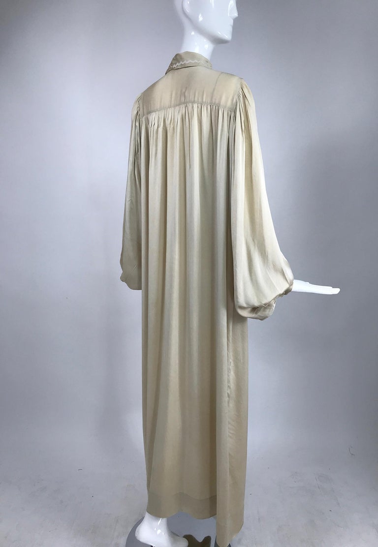 1940s Champagne Silk Hand Embroidered Bishop Sleeve Robe at 1stDibs