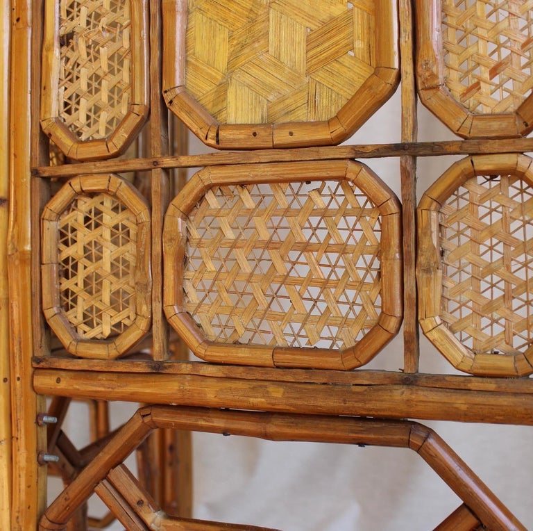 1940s Chinese Rattan Screen with Animal and Floral Paintings at 1stDibs