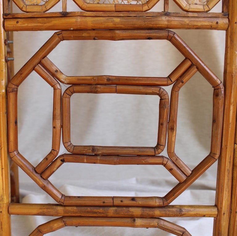 1940s Chinese Rattan Screen with Animal and Floral Paintings at 1stDibs