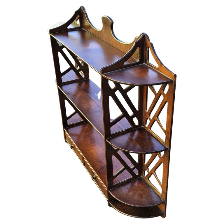 1940's Chippendale Mahogany Veneer Hanging Wall Shelf with Two Drawers ...