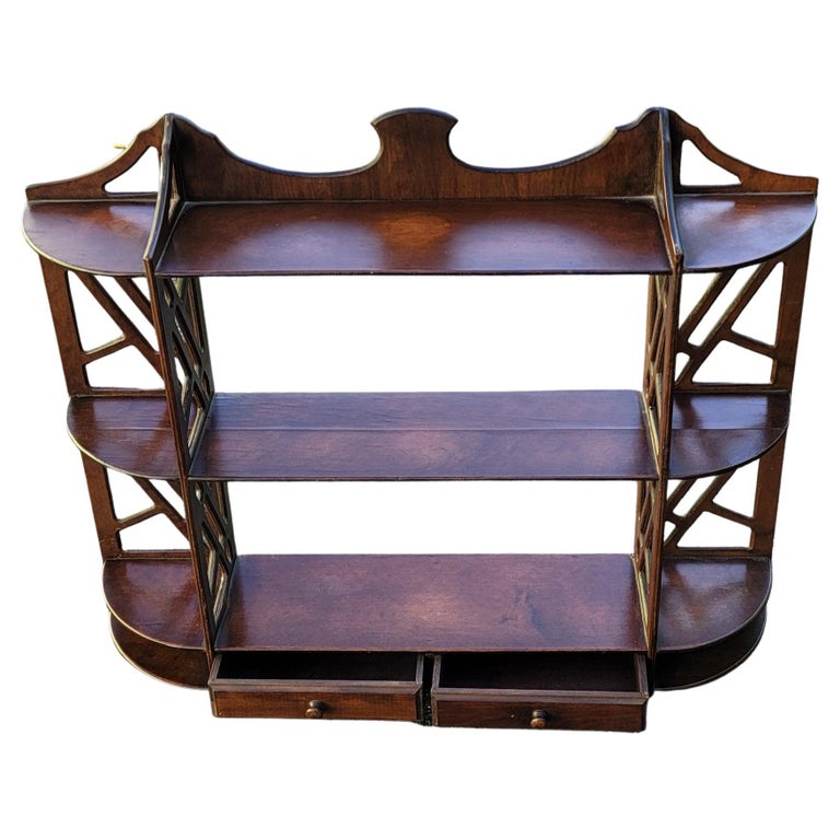 1940's Chippendale Mahogany Veneer Hanging Wall Shelf with Two Drawers ...
