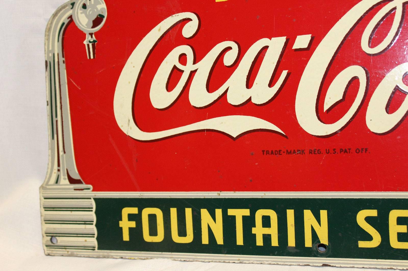 1940s Coca Cola Fountain Service Die-Cut Coke Advertising Sign Masonite ...