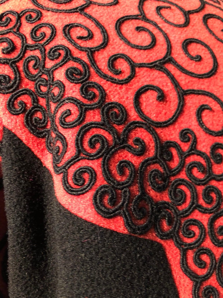 1940s Cordé-Embroidered Black and Red Stroller Coat W/ Deep Cuffs and ...