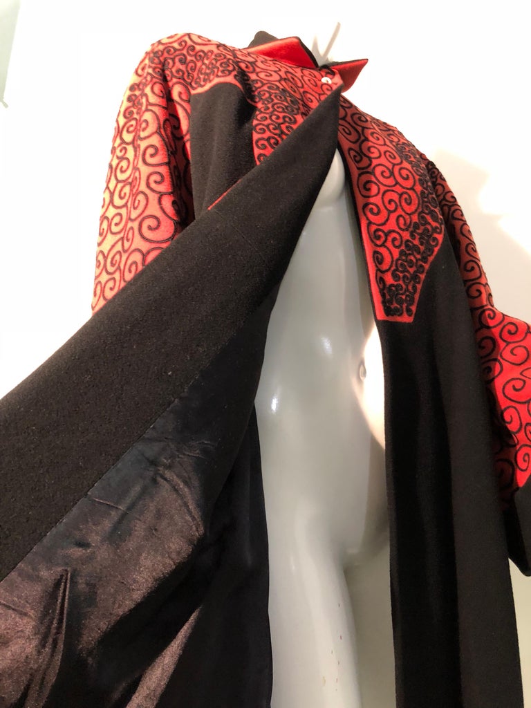 1940s Cordé-Embroidered Black and Red Stroller Coat W/ Deep Cuffs and ...