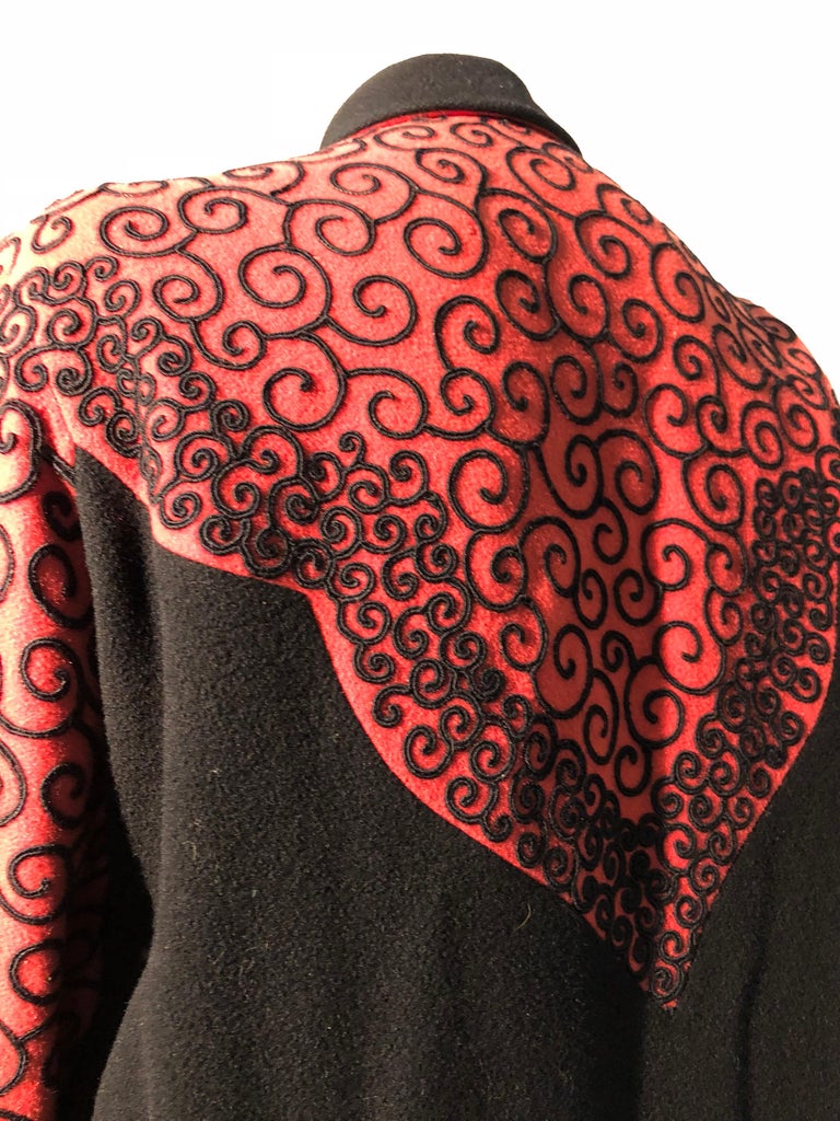 1940s Cordé-Embroidered Black and Red Stroller Coat W/ Deep Cuffs and ...